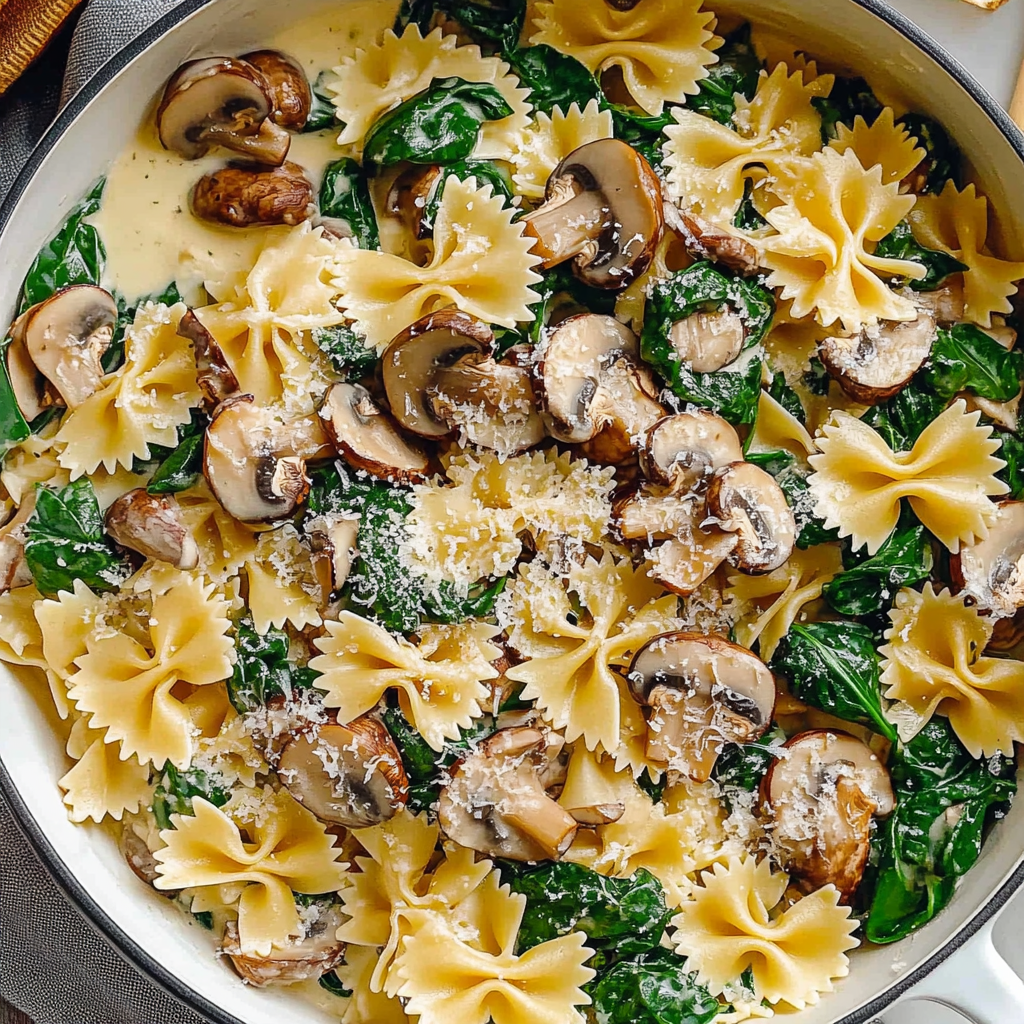 Creamy Parmesan Spinach Mushroom Pasta