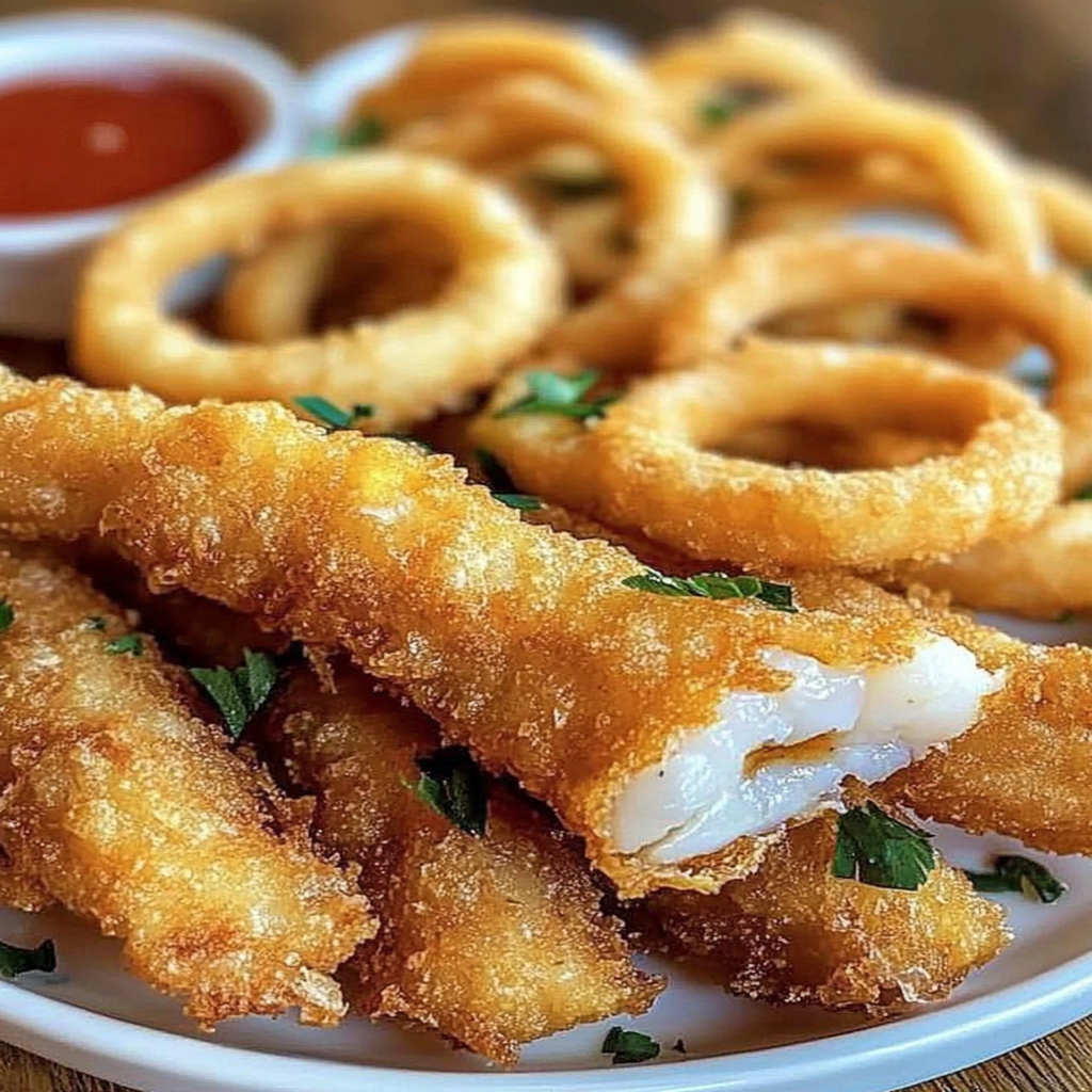 Crispy Battered Cod and Onion Rings Platter