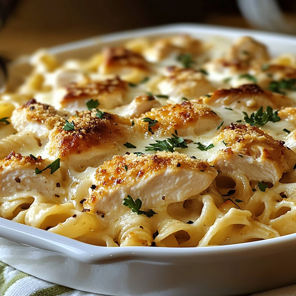 Garlic Parmesan Chicken Pasta Bake