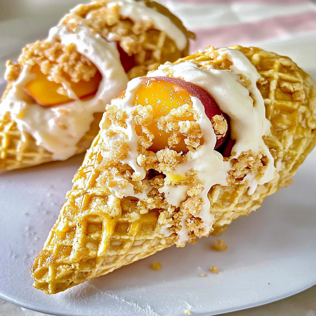 Peach Cobbler Stuffed Cones