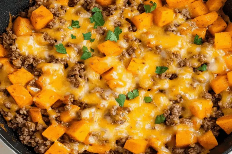 Southwest Ground Beef and Sweet Potato Skillet