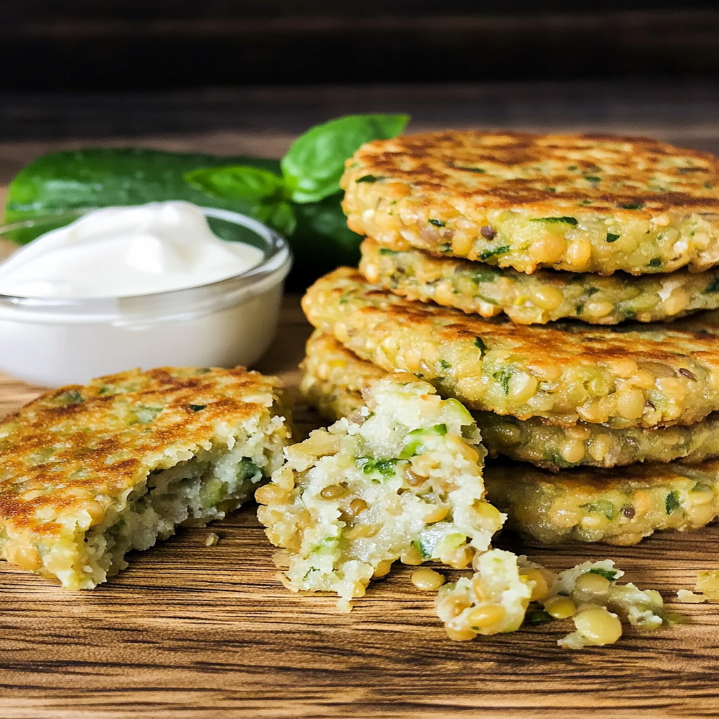 Lentil Cakes with Cucumber Labneh