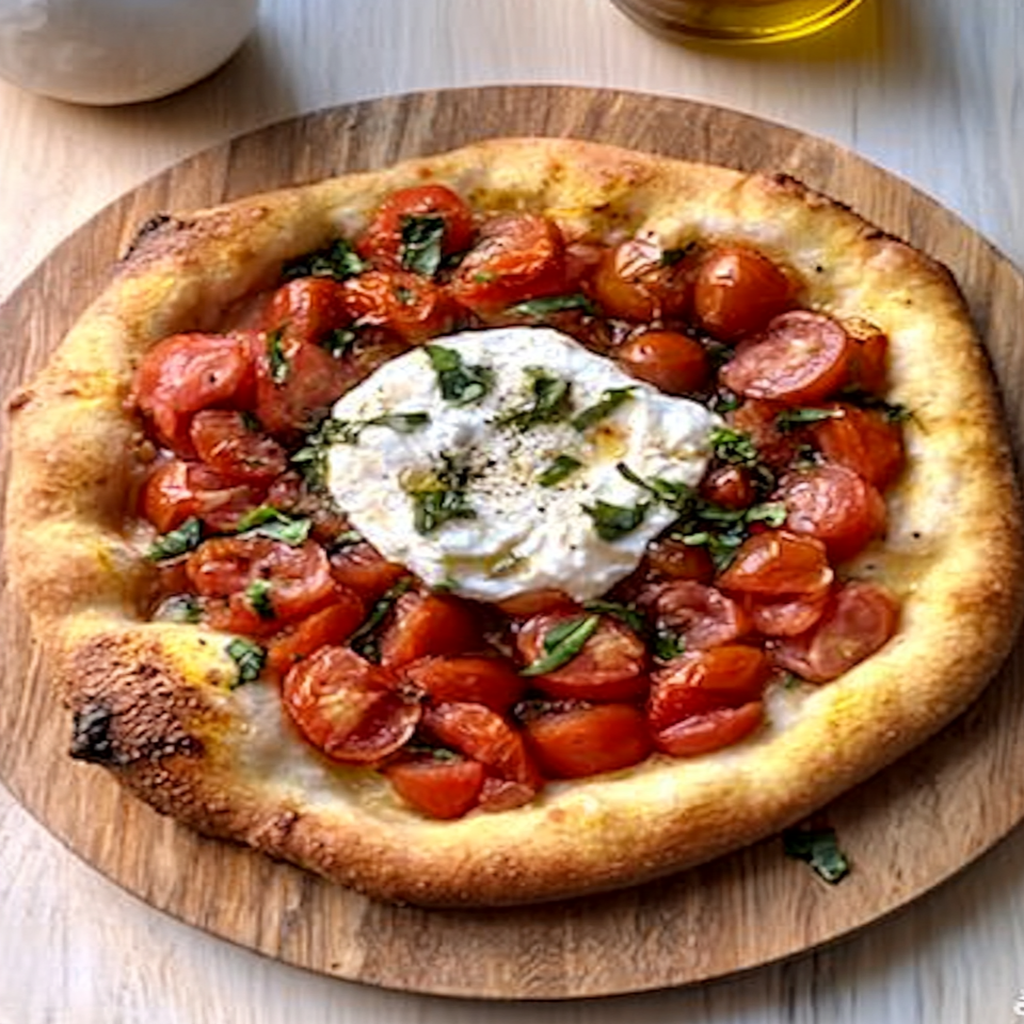 Marinated Tomato Burrata Pizza