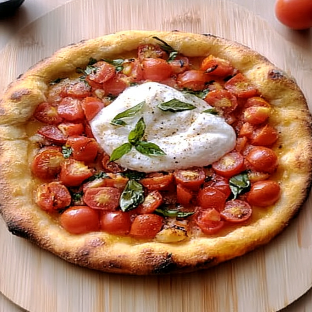 Marinated Tomato Burrata Pizza