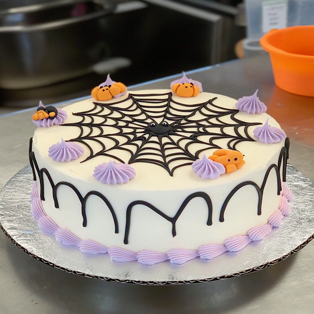 Pastel Halloween Spiderweb Cake