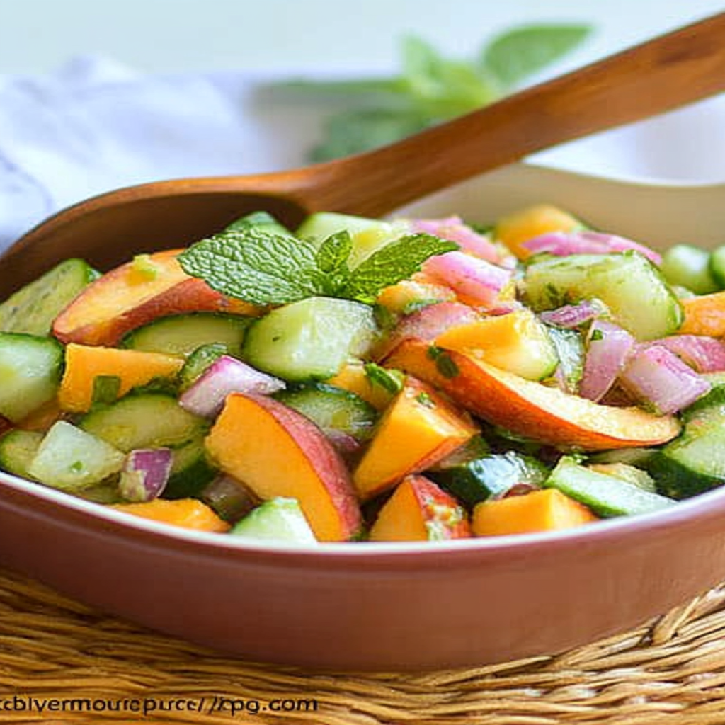 Peach Salad with Cucumber and Mint Dressing