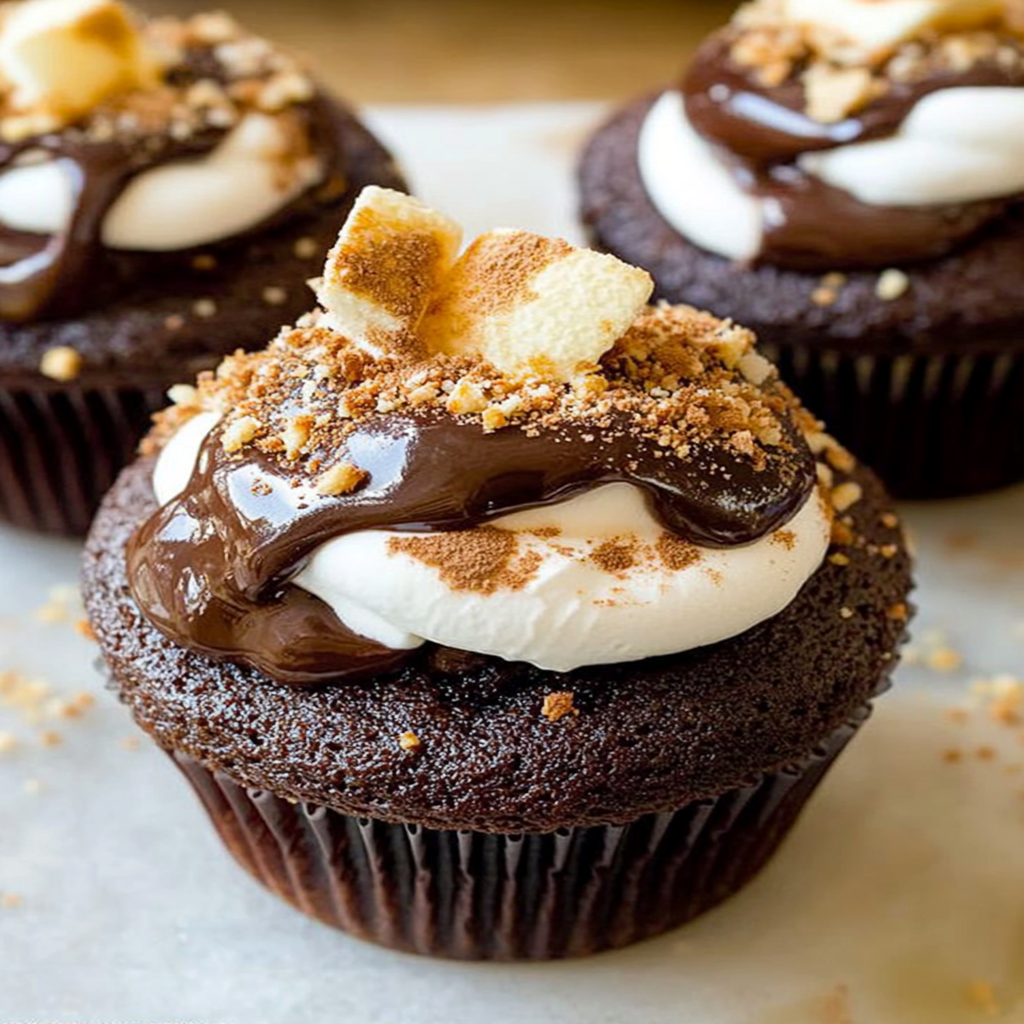 S’mores-Stuffed Chocolate Cupcakes