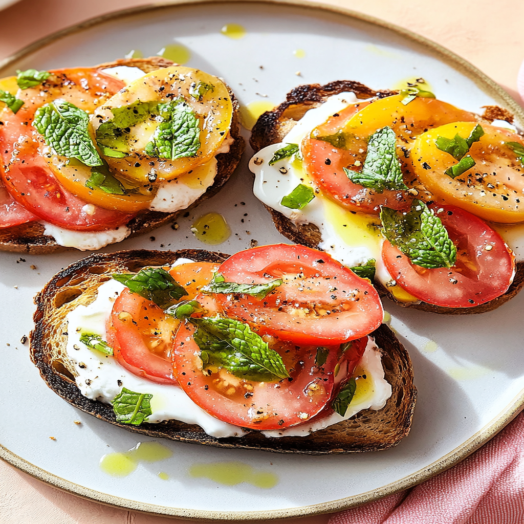 Tomato Toasts With Mint Yogurt and Sumac Vinaigrette