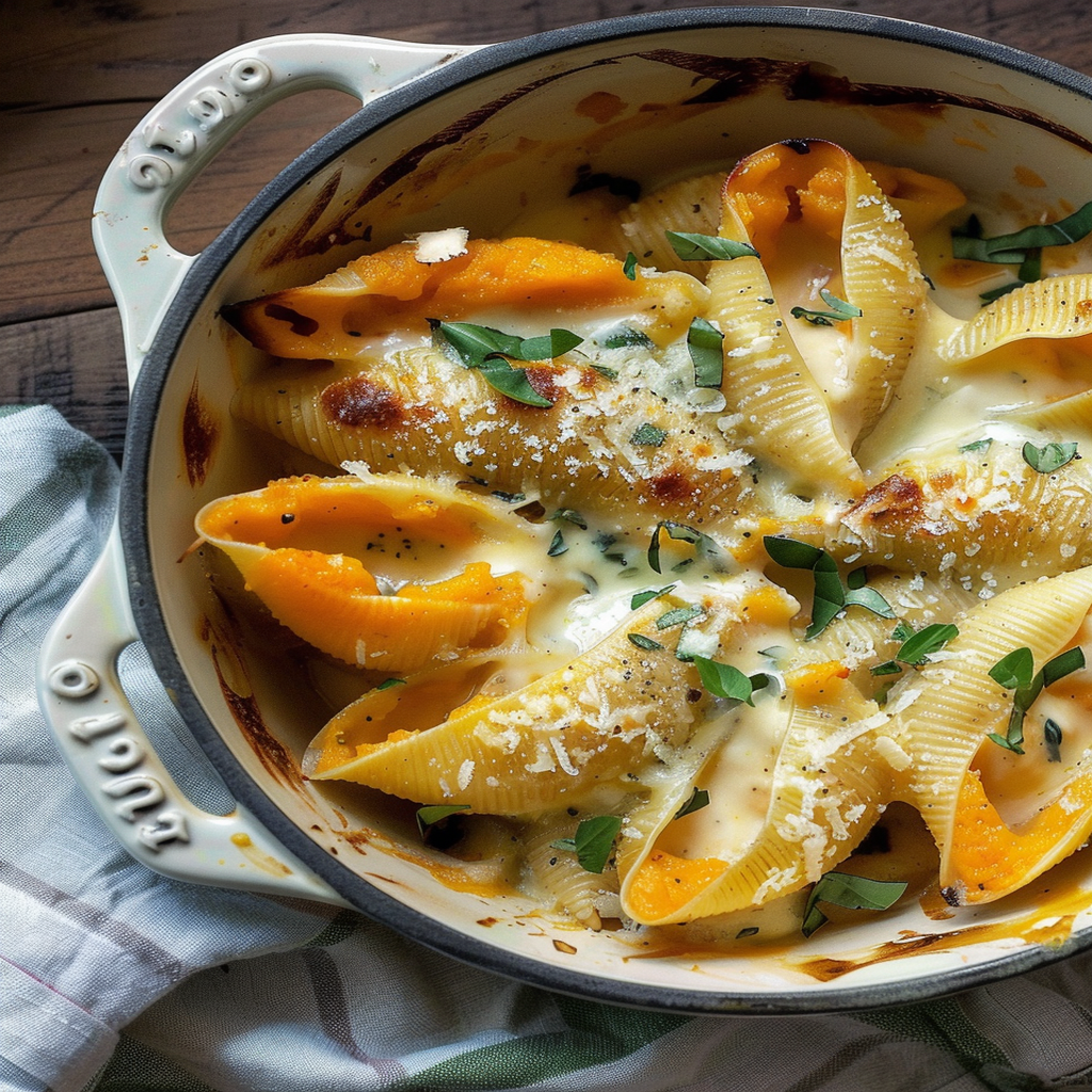 Butternut Squash Stuffed Shells with Cream Sauce