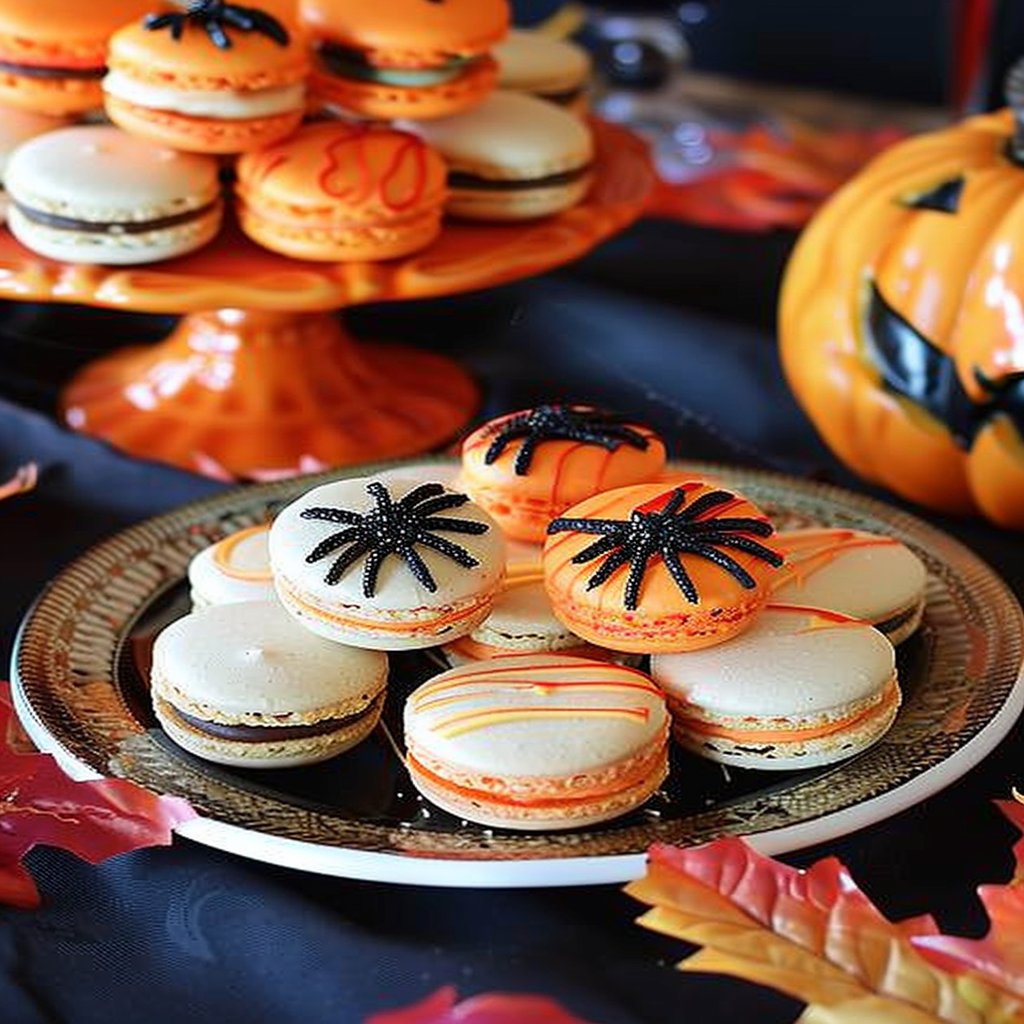 Halloween Desserts: Orange Blossom Macarons with Spider Legs