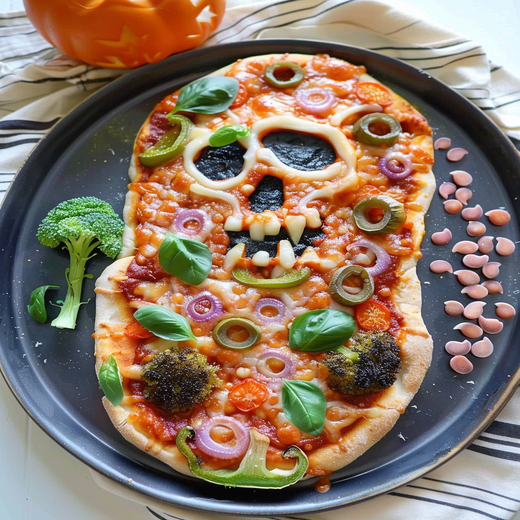 Halloween Food Skeleton Veggie Pizza