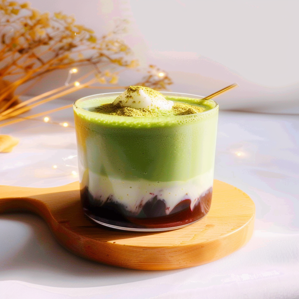 Japanese Matcha Latte with Sweetened Red Bean