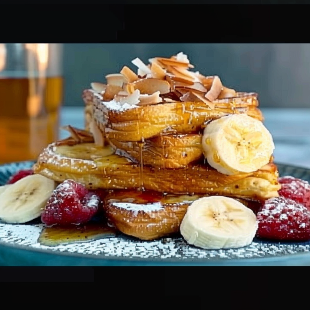 Friendsgiving Caramelized Banana French Toast with Toasted Coconut