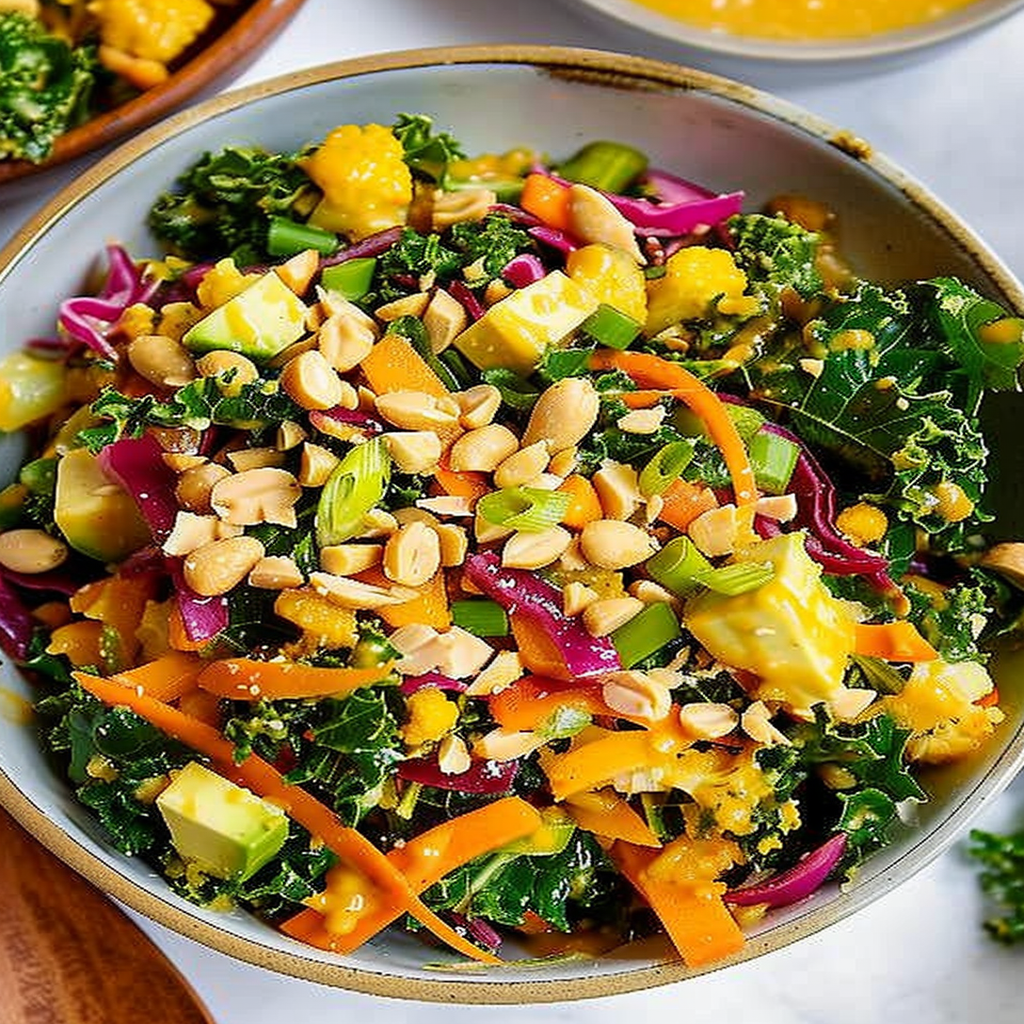 Thanksgiving Thai-Style Kale Salad with Peanut Dressing