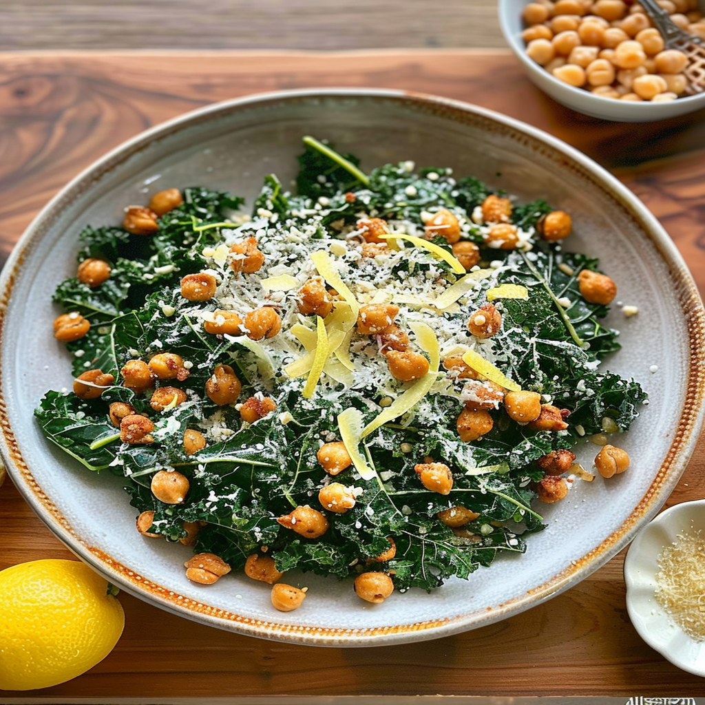 Winter Kale Caesar with Lemon Parm & Crispy Chickpeas