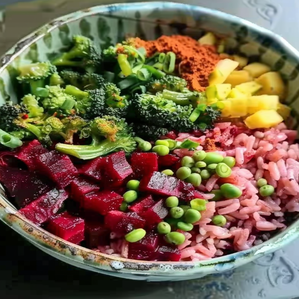 Beet & Broccoli Rice Bowl with Spiced Dressing