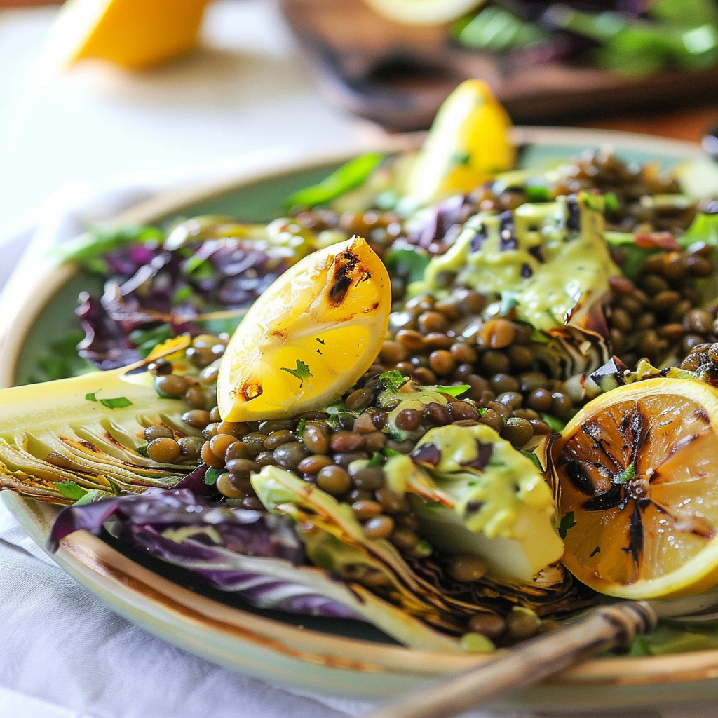 Charred Cabbage with Lentils and Green Tahini