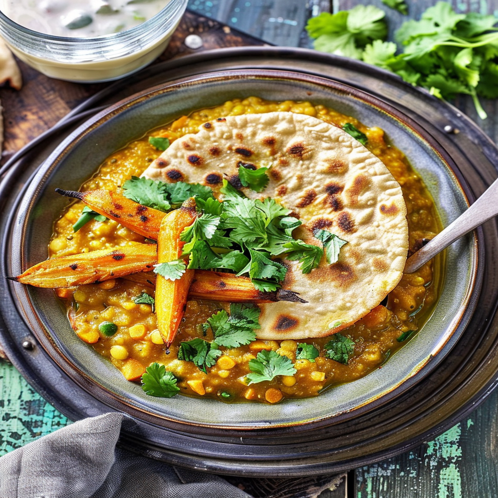 Roasted Carrot Dal with Cumin Spiced Chapatis