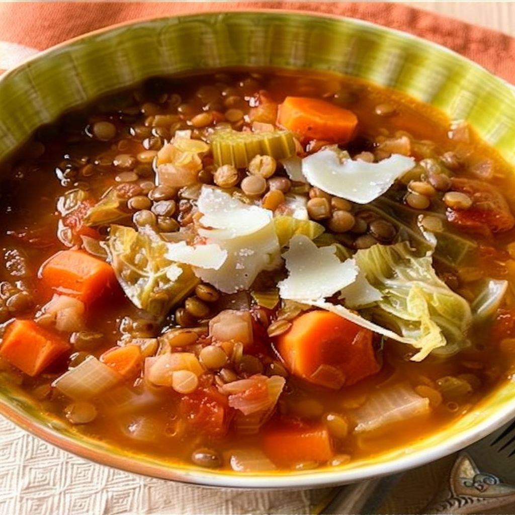 Winter Cabbage, Carrot & Lentil Hearty Soup
